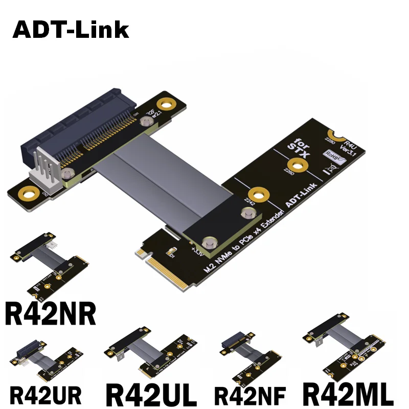 M.2 NVMe PCI Express X4 Extenderอะแดปเตอร์PCIe X4สายเลี้ยวขวาExtension ...