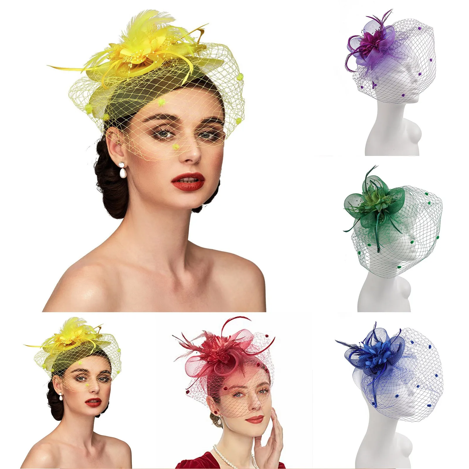Elegant-Fascinators-Hat-Women-Flower-Mesh-Ribbons-Feathers-Fedoras-Hat ...