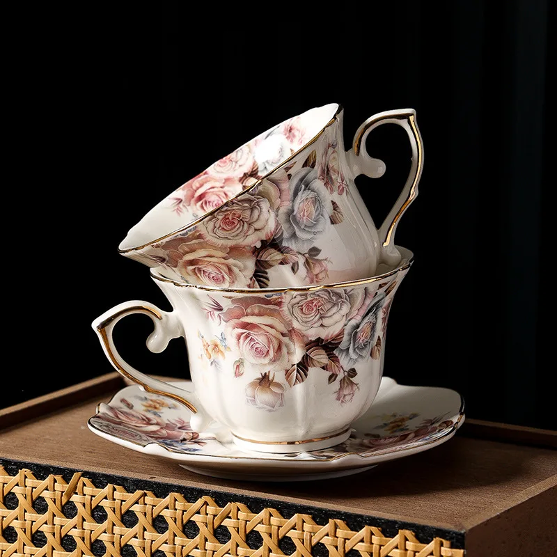 European-style flower coffee cup saucer Western-style retro gold ...