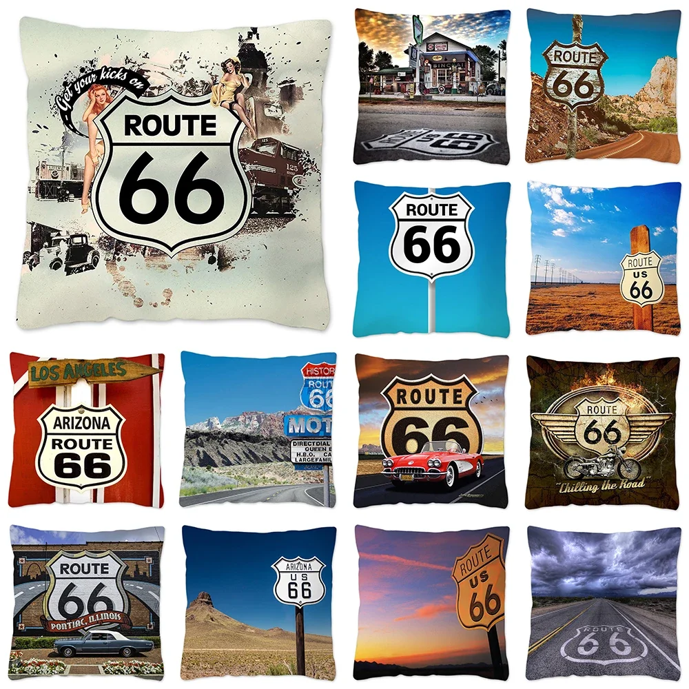 Route-66-Retro-Pillow-Case-Home-Decoration-Polyester-Cushion-Cover-for ...