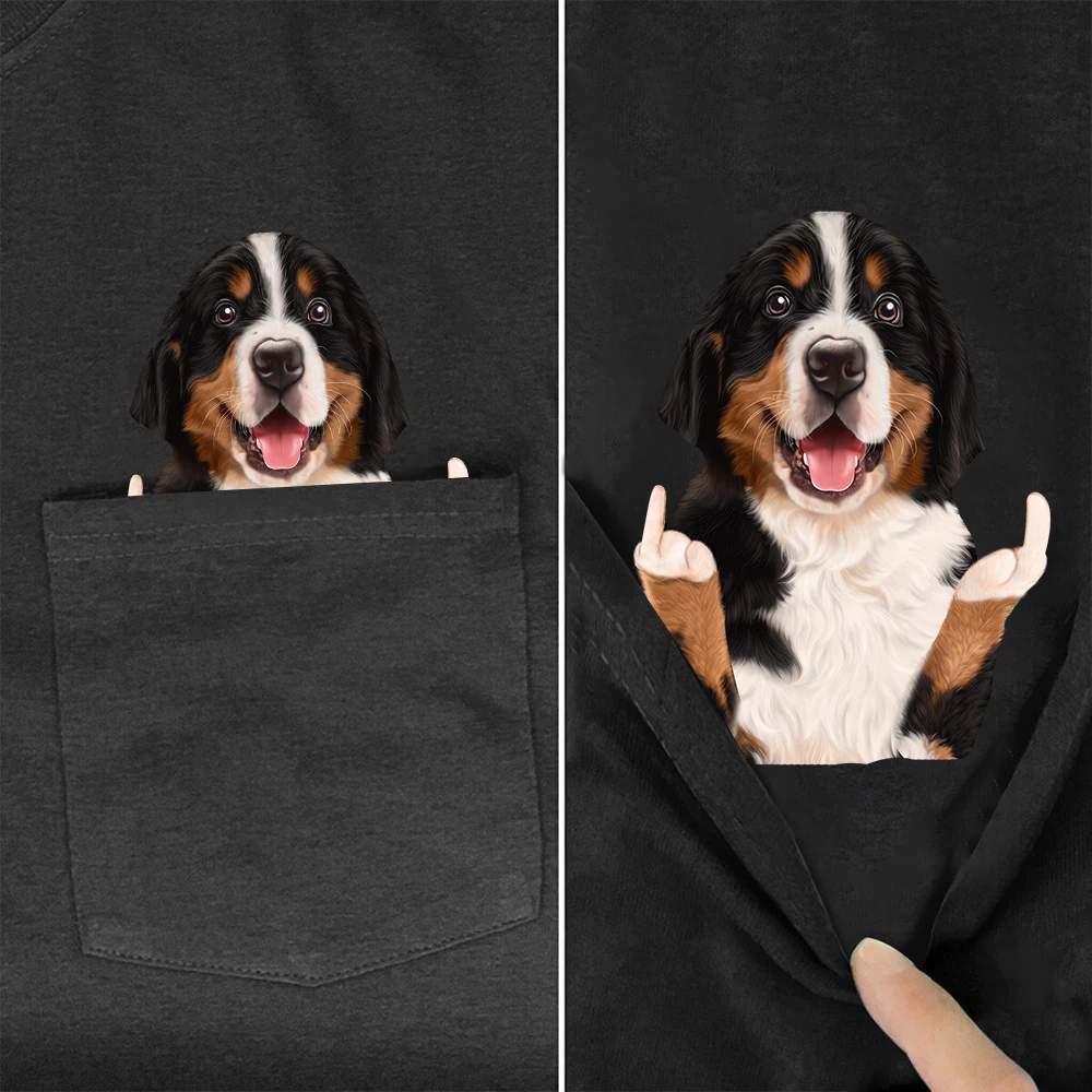 CLOOCL-Funny-Dogs-Middle-Finger-Pocket-T-Shirts-Bernese-Mountain-Dog ...