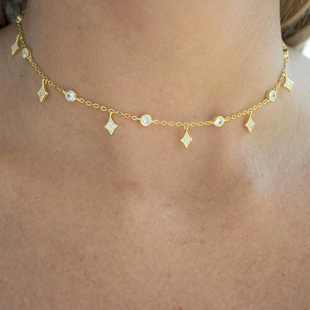 Hohe Qualität Funkelnden CZ Stern Charm Anhänger Halskette für Frauen Micro Pflastern Bling ...