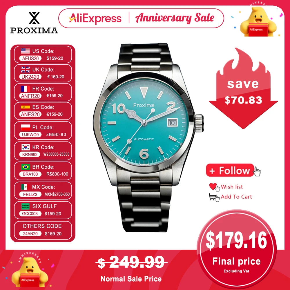 Proxima PX1690-2610 Automatic Mechanical Watches Sapphire Retro Classic ...