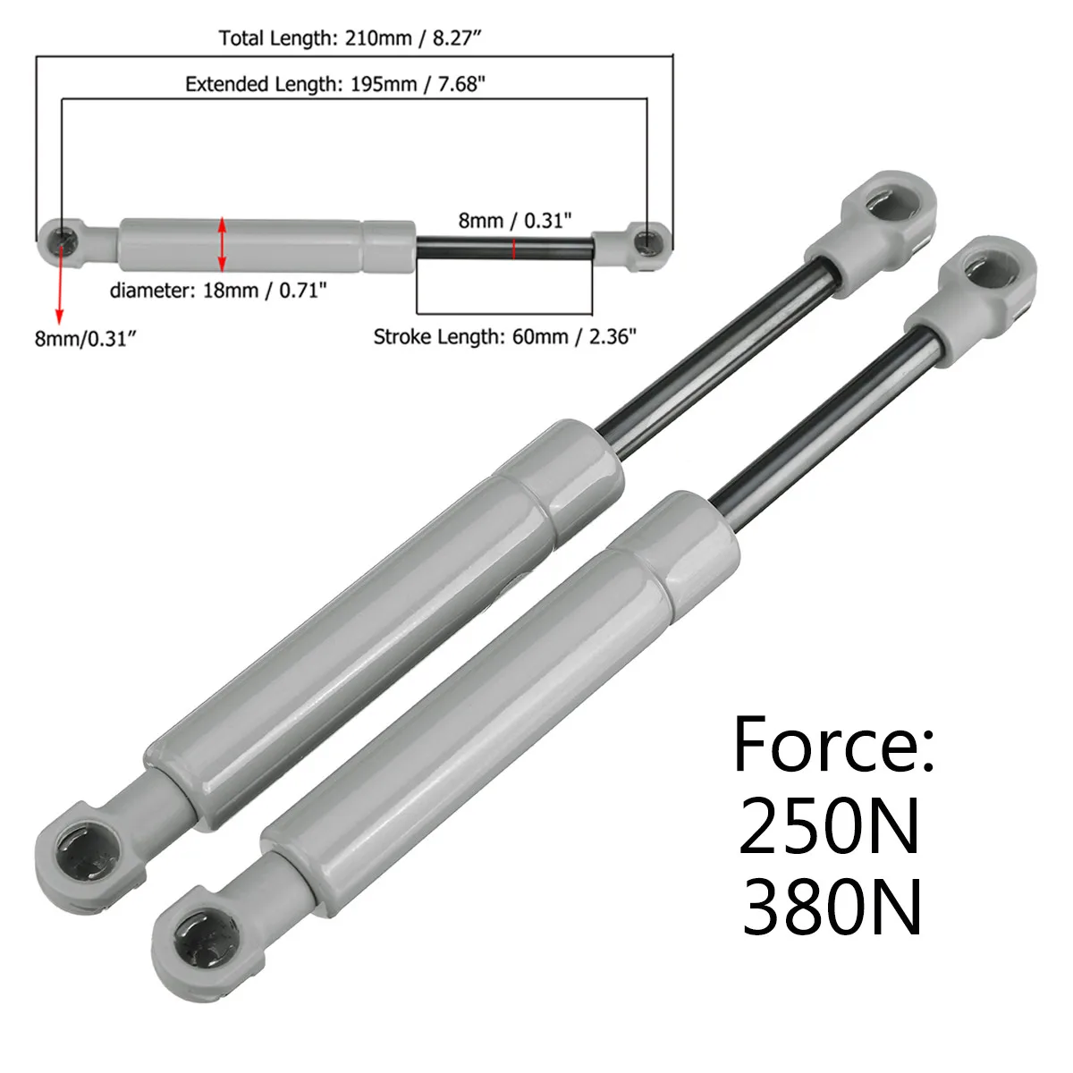 2pcs 250N 380N Universal 195mm 8mm Car Gas Strut Bars Gas Spring Hood ...