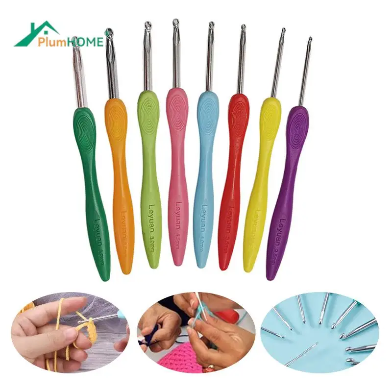 8/9pcs Soft Handle Colorful Aluminium Alloy Crochet Hooks Knitting ...
