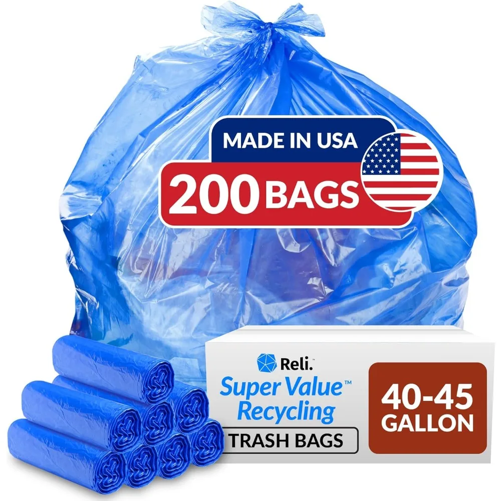 SuperValue-40-45-Gallon-Recycling-Bags-200-Count-Blue-Trash-Bags ...