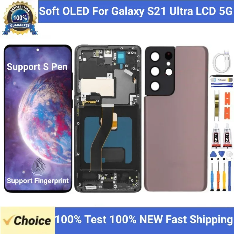 Soft-Amoled-LCD-For-Samsung-Galaxy-S21-Ultra-5G-G998-Digitizer-Screen ...