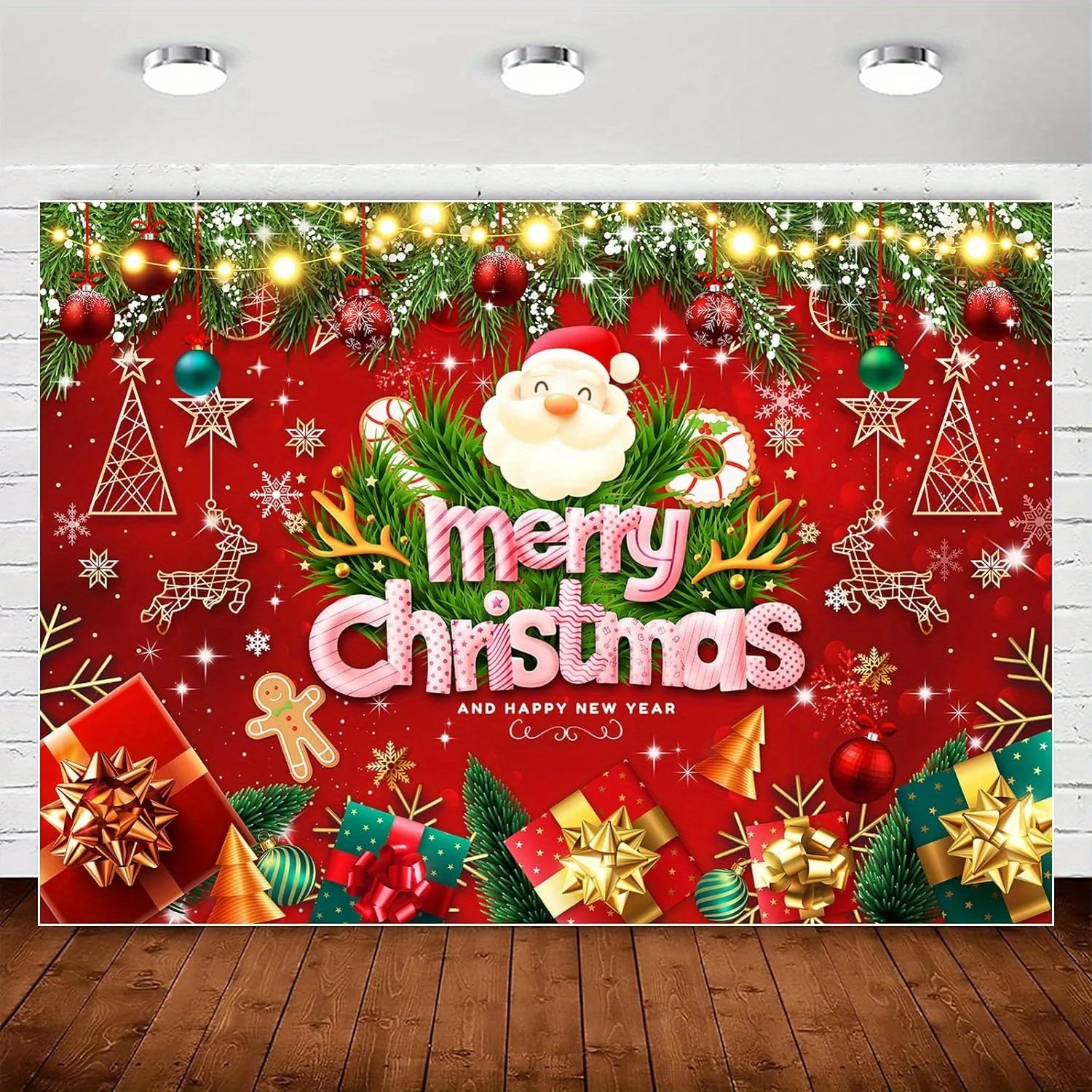 Merry-Christmas-Santa-Reindeer-Photography-Backdrop-Sparkling-Red ...