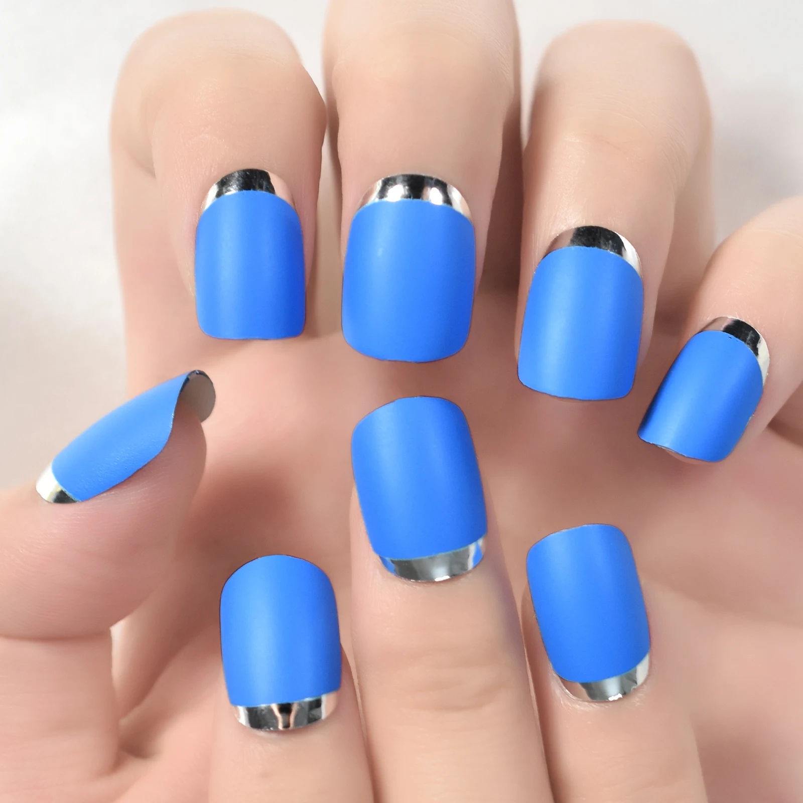 Blue And Silver Acrylic Nails