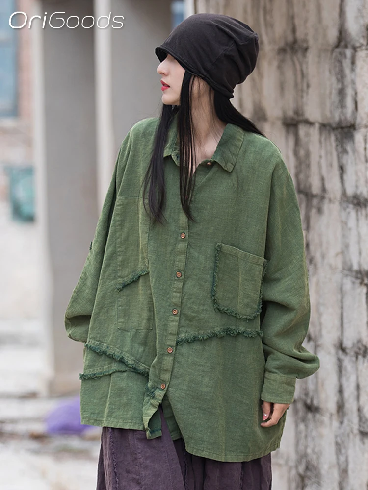OriGoods Oversized Shirt Women Vintage Original Irregular Loose Shirts ...