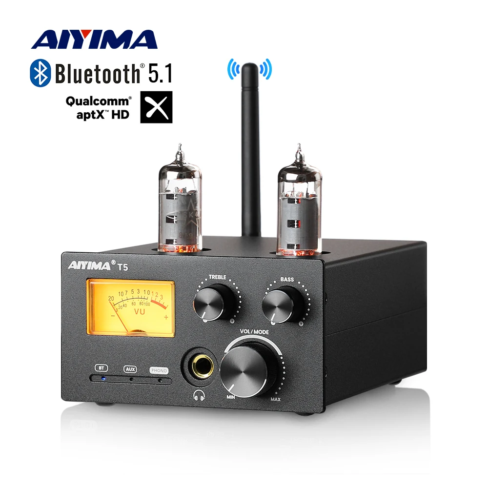 AIYIMA Áudio T5 Stereo Phono Amplificador Bluetooth QCC3034 Aptx hd ...