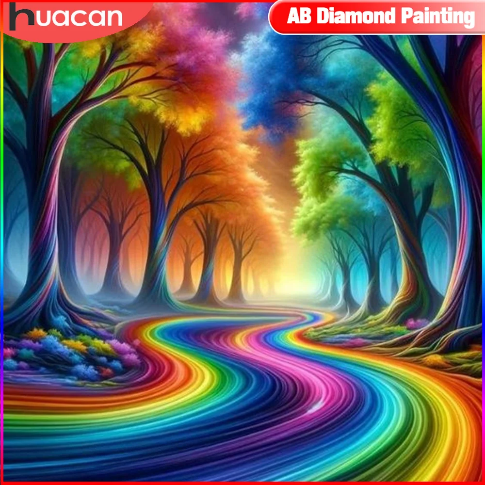 HUACAN-Full-Diamond-Mosaic-Landscape-Rainbow-Diamond-Painting-Tree-New ...