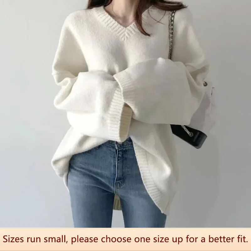 Women-s-Idle-Style-V-neck-Sweater-For-Autumn-winter-Vintage-Knitted-Top ...