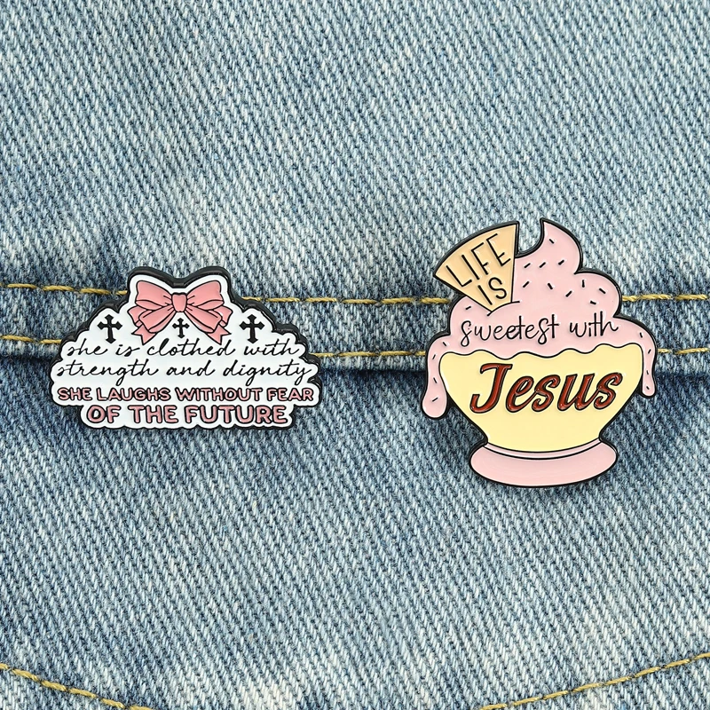 Life is sweeter with Jesus Enamel Pins God Quotes Brooches Cute Pink ...