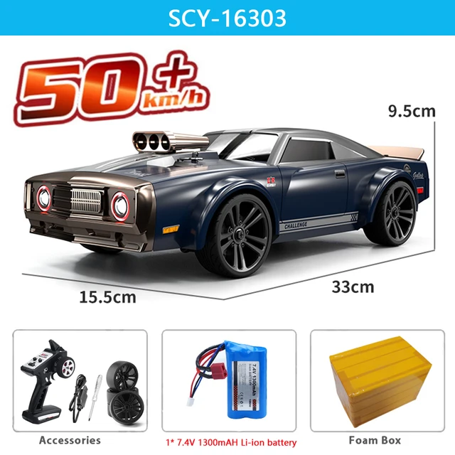 16303 1:16 50KM/H RC Car 4WD With LED Remote Control Muscle Cars High ...