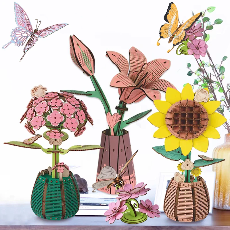 3D Wooden Puzzle Flowers Bouquet Wooden Bloom Craft Model Kits Eternal ...