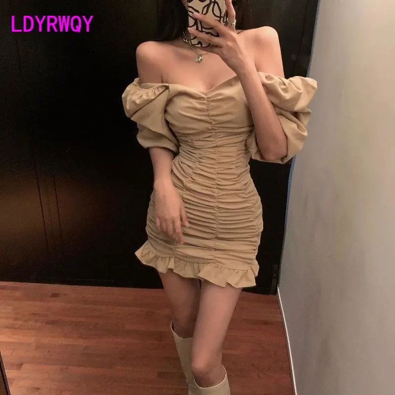 Slotted-shoulder-ruffle-and-leaf-hem-dress-for-women-s-summer-2023-new ...