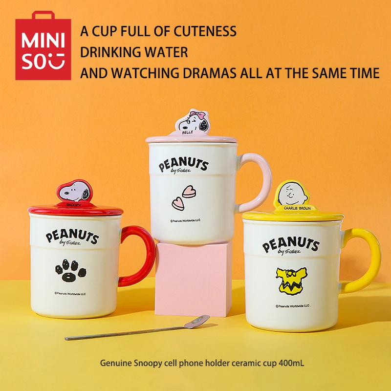 MINISO-Snoopy-Mug-Ceramic-Coffee-Milk-Phone-Holder-with-Lid-400ML ...