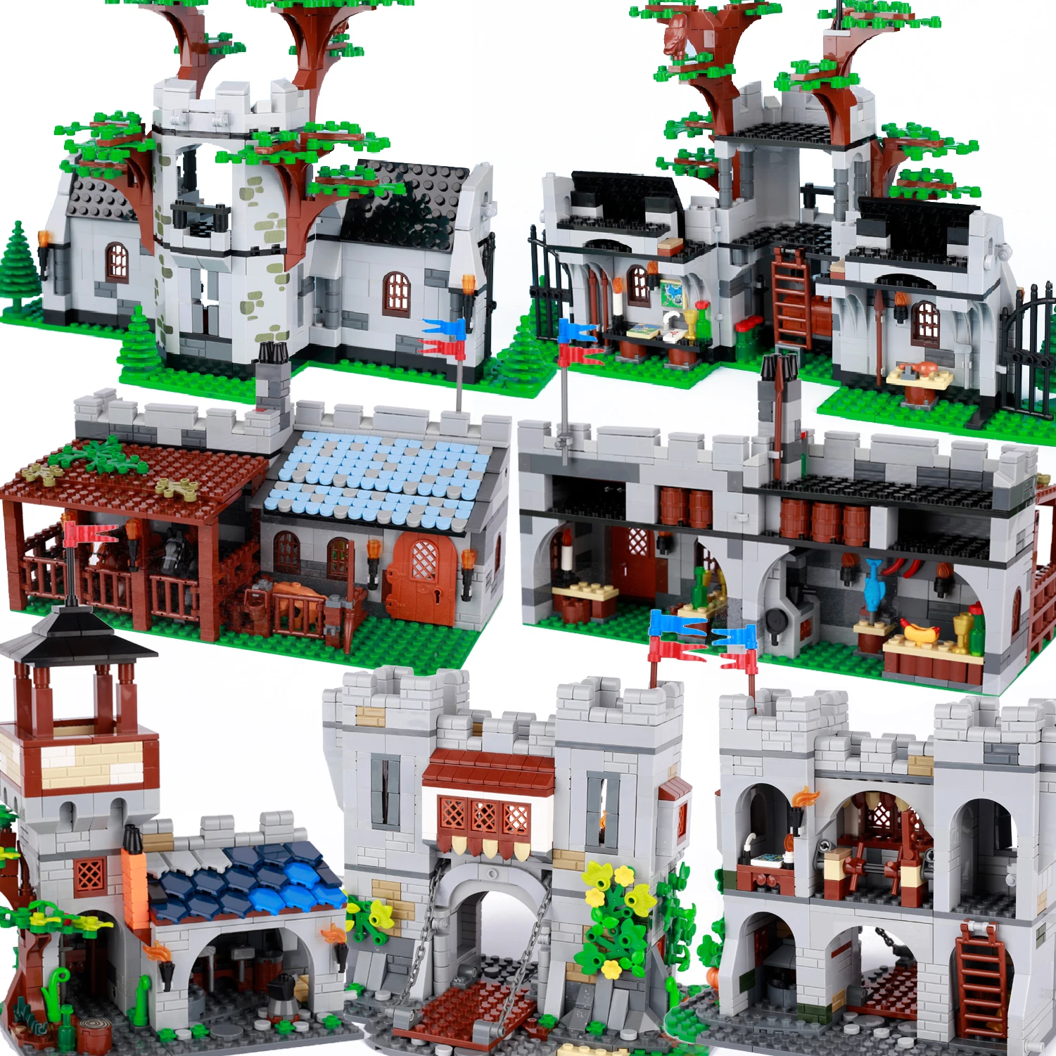 MOC-Medieval-Castle-Burg-Building-Blocks-Kit-Middle-Age-Town-Stable ...