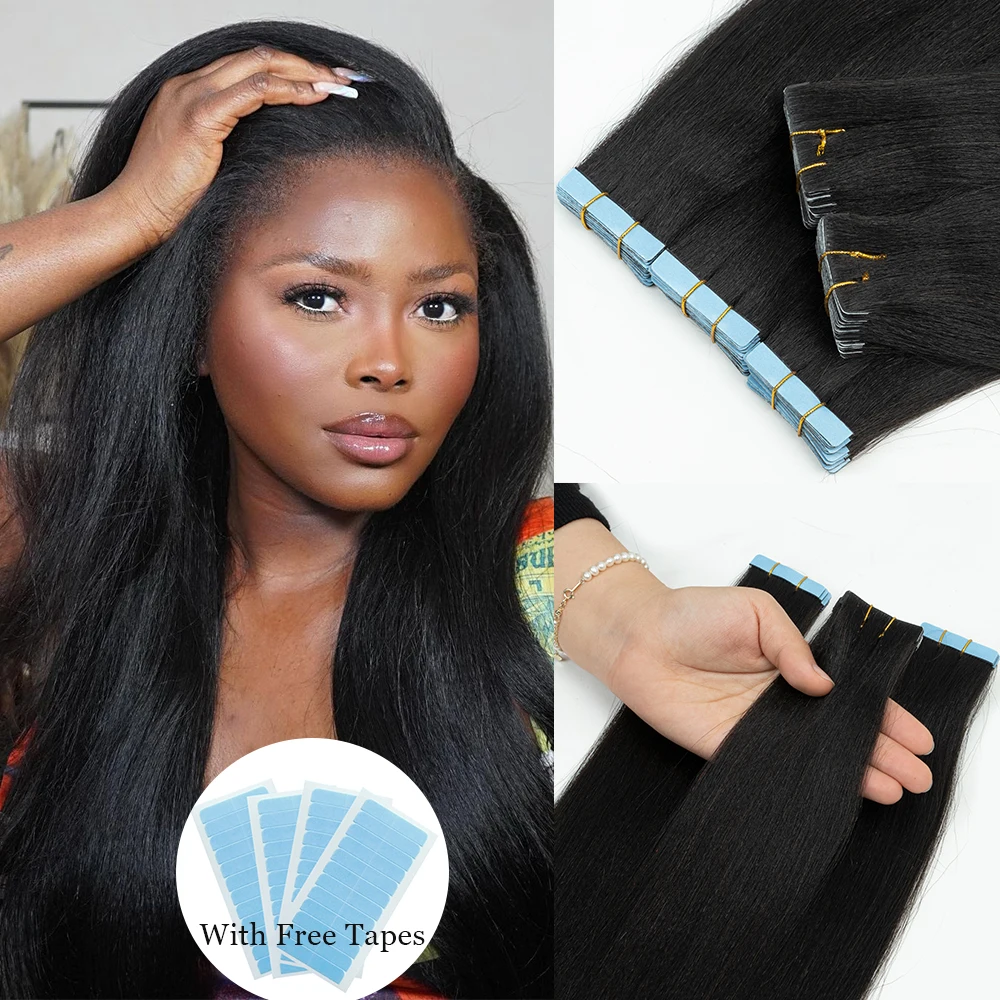 Light-Yaki-Straight-Tape-In-Human-Hair-Extensions-PU-Skin-Weft-Human ...
