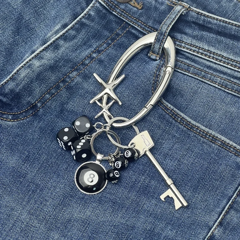Fashion-star-shaped-multifunctional-keychain-3D-Black-8-Good-luck-dice ...