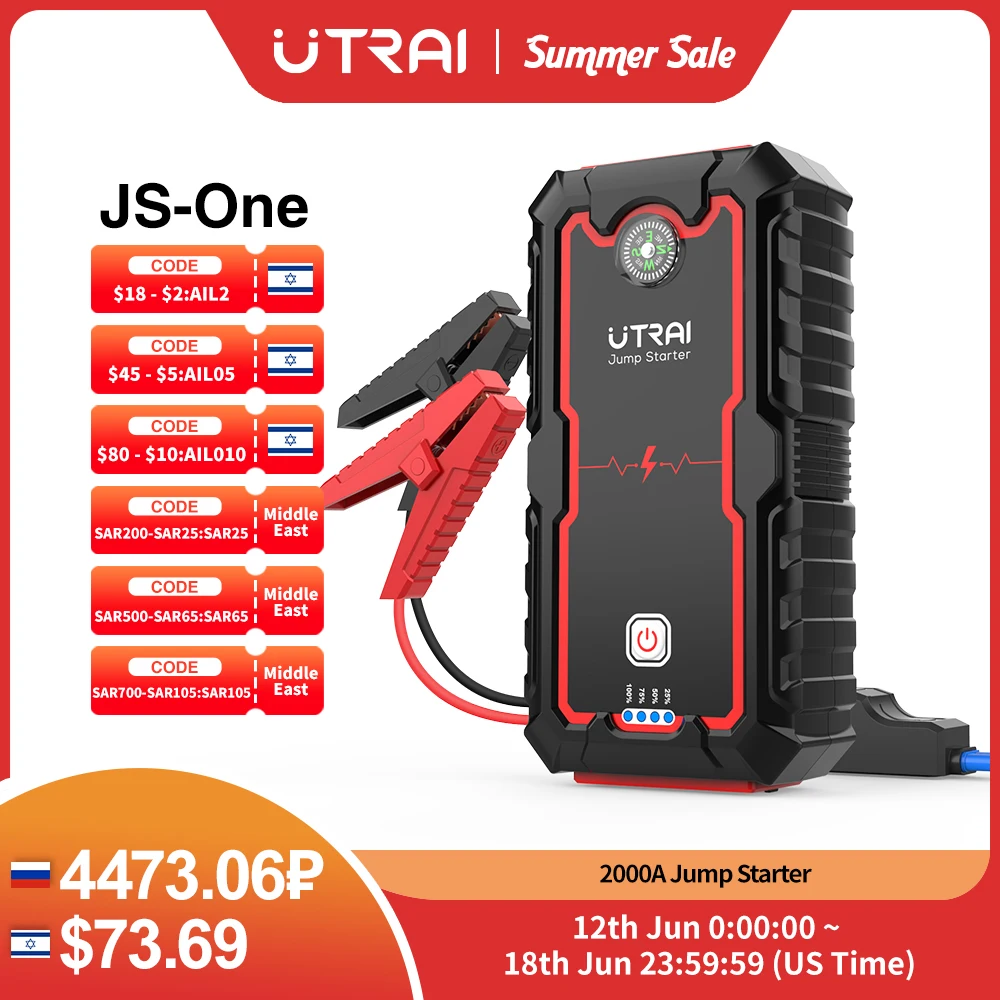 Utrai Jump Starter Power Bank 2000a/1000a Draagbare Auto Accu Starter ...