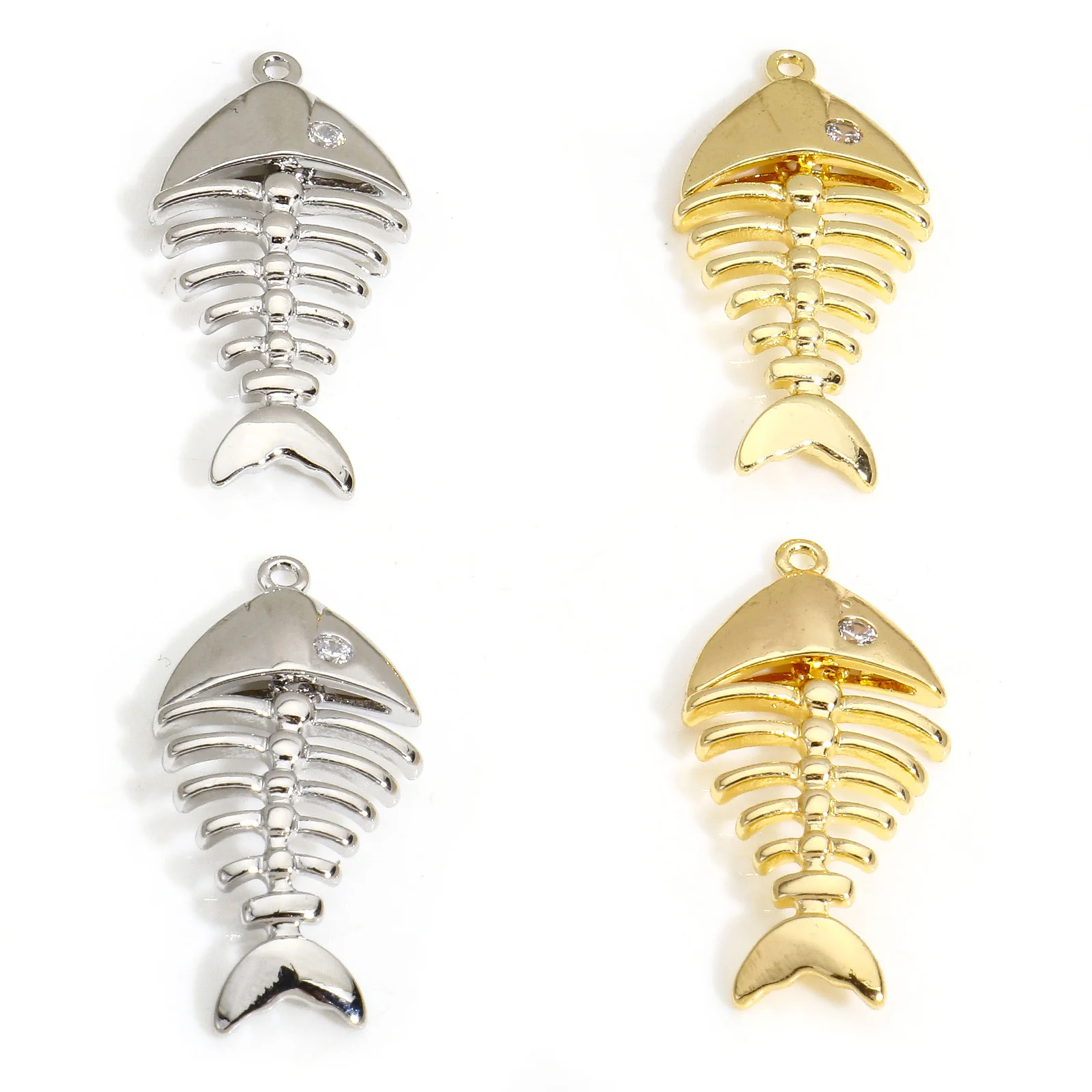 2-PCs-Real-Gold-Plated-Ocean-Fish-Jewelry-Charms-Gold-Color-Fish-Bone ...
