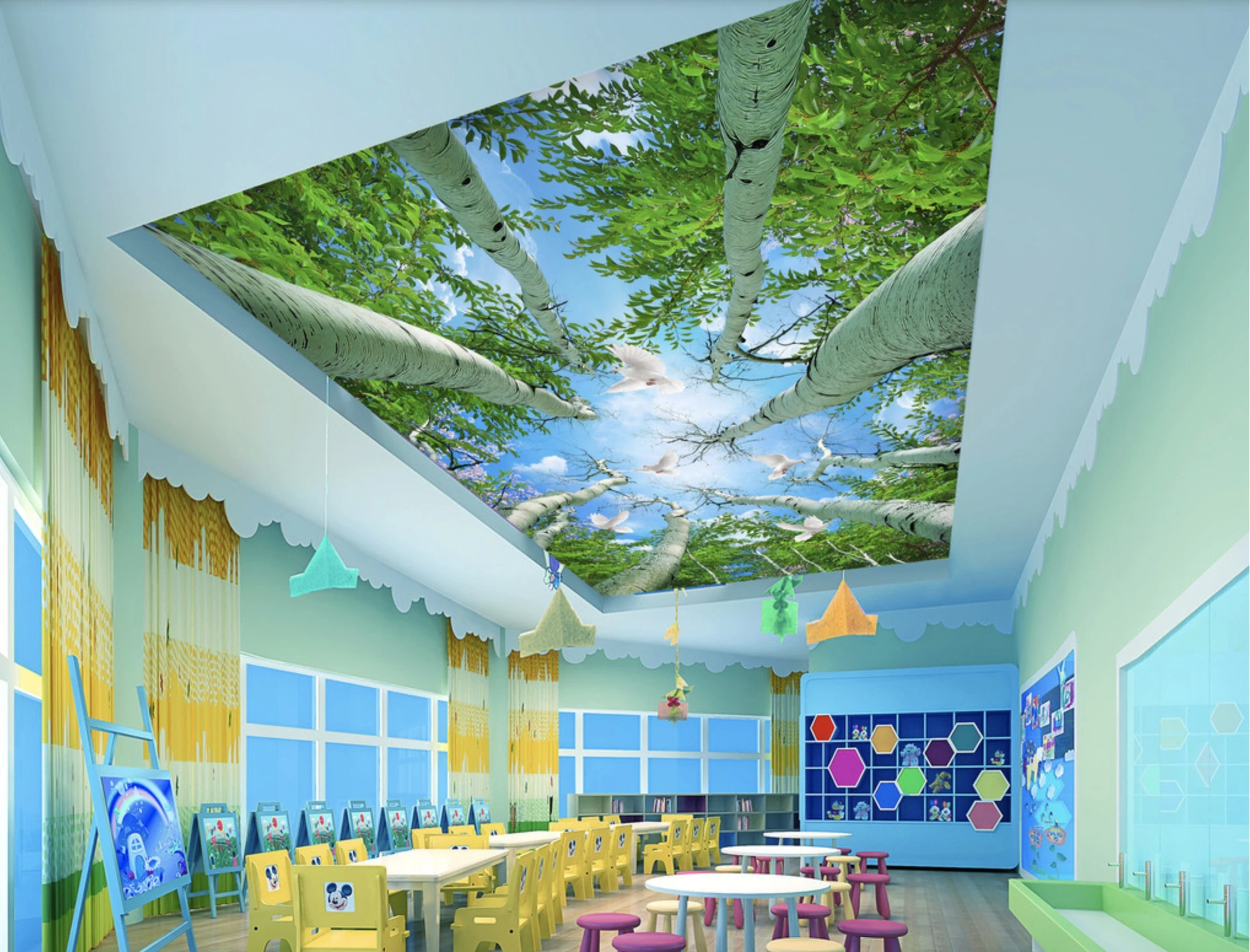 1838-Overlooking-sky-and-trees-PVC-Stretched-Ceiling-Film-For-Home ...