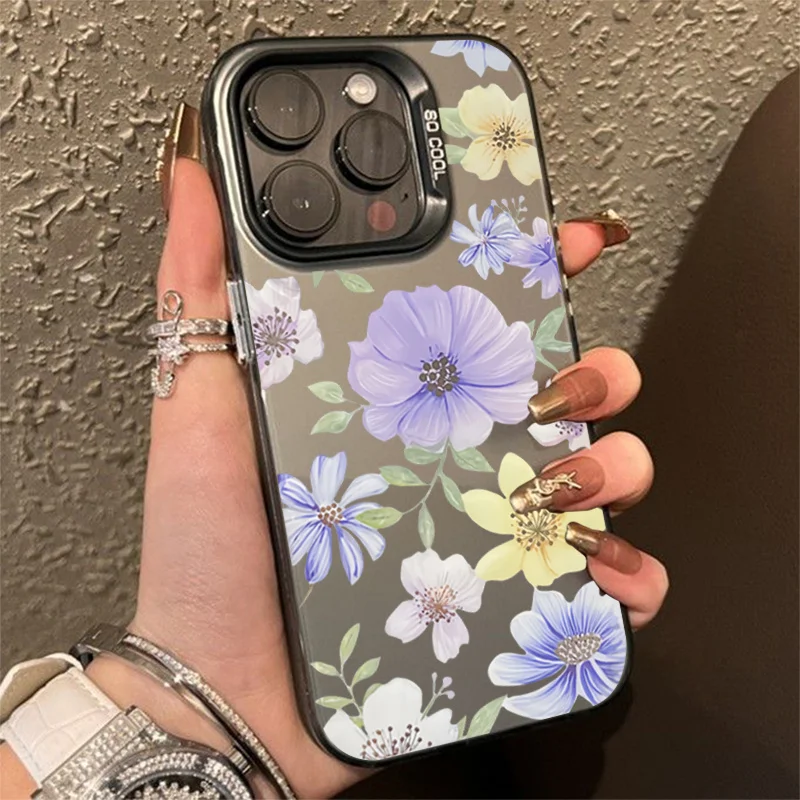 Summer-Flower-Hard-Matte-Laser-Phone-Case-For-iPhone-14-13-12-11-15-Pro ...