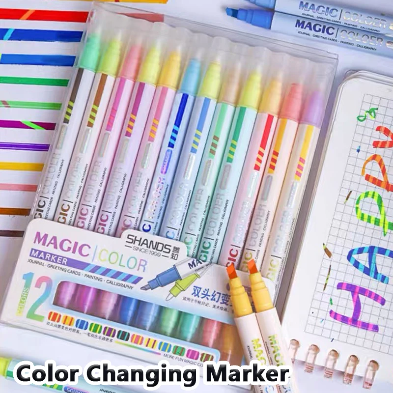 6-12-Pcs-Double-head-Magic-Color-Changing-Marker-Pen-Fluorescent-Marker ...