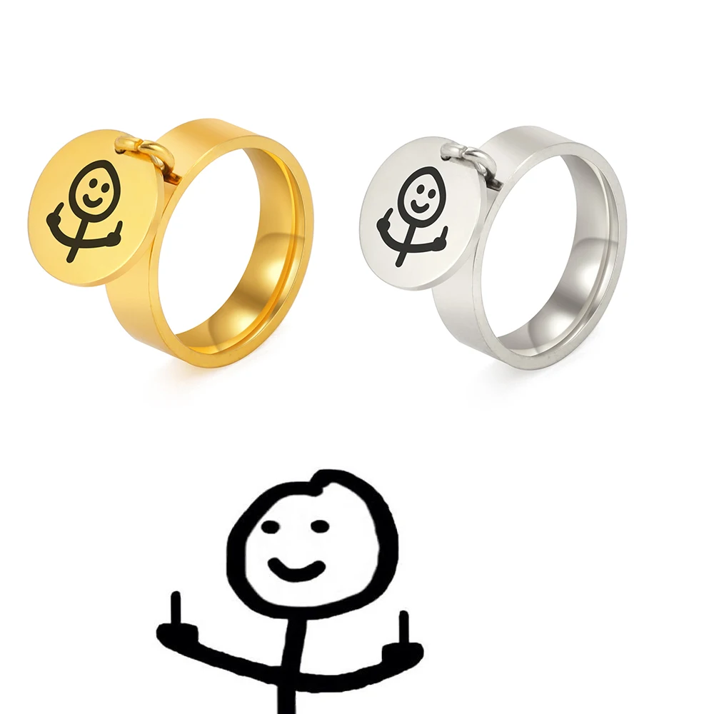 Dreamtimes Simple Trend Ring With Funny Middle Finger Stickman Pendant ...