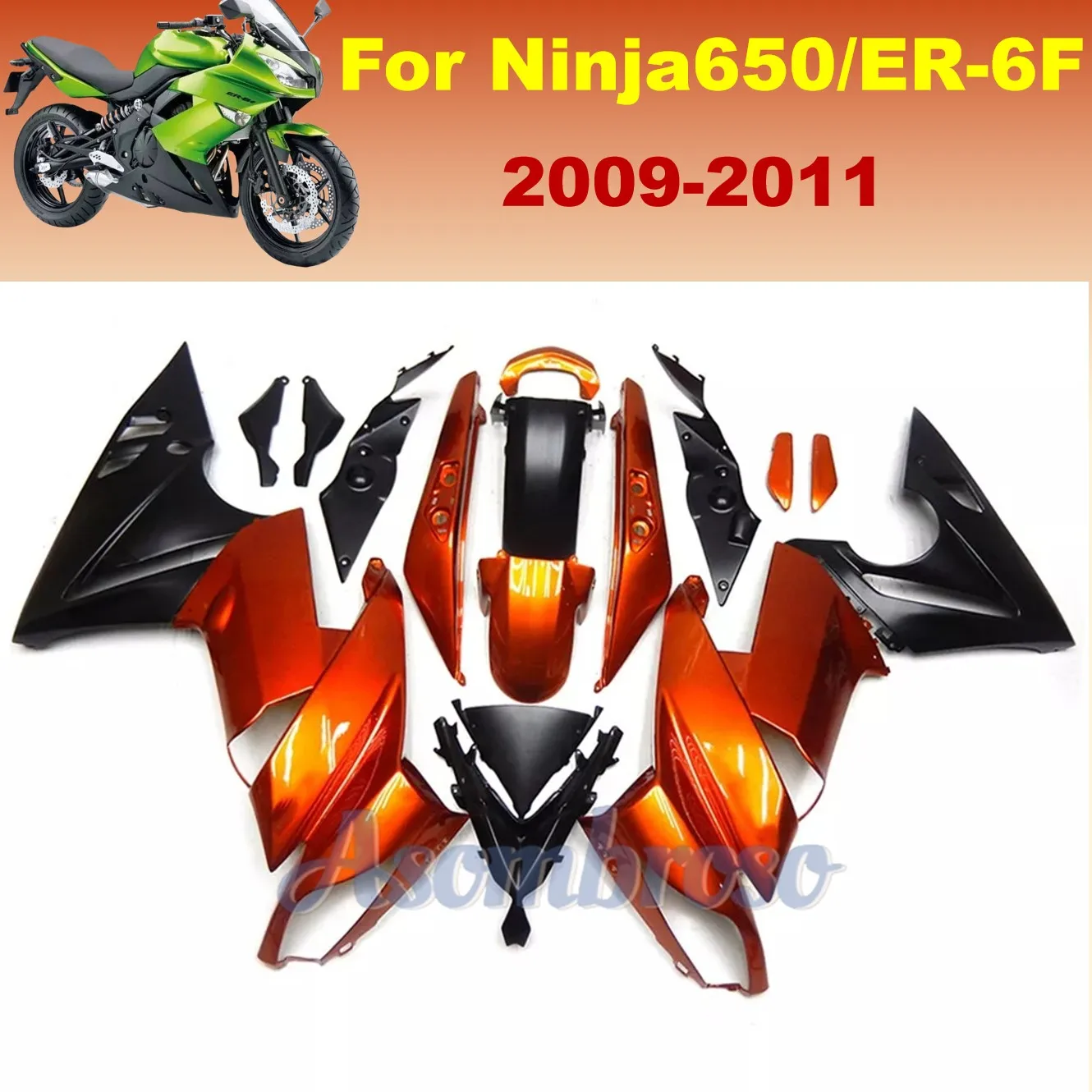 For Kawasaki ER-6F Ninja 650 09-11 ABS Fairing Body Kit Custom Graphics ...