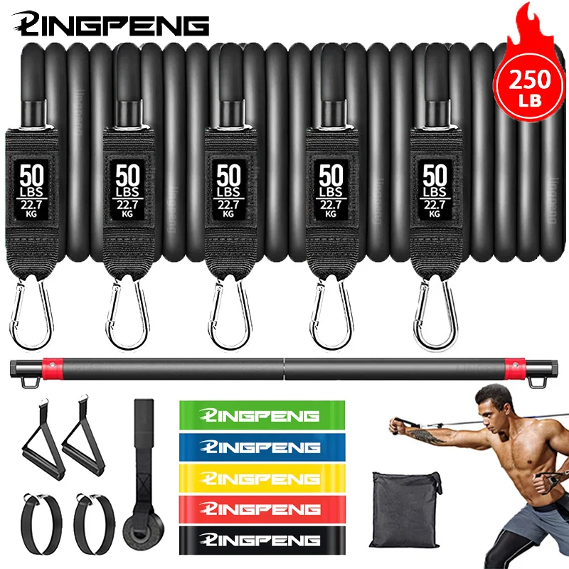 250lbs Set Workout Bands Exercise Bands 5 Tube Fitness Bands With Door ...