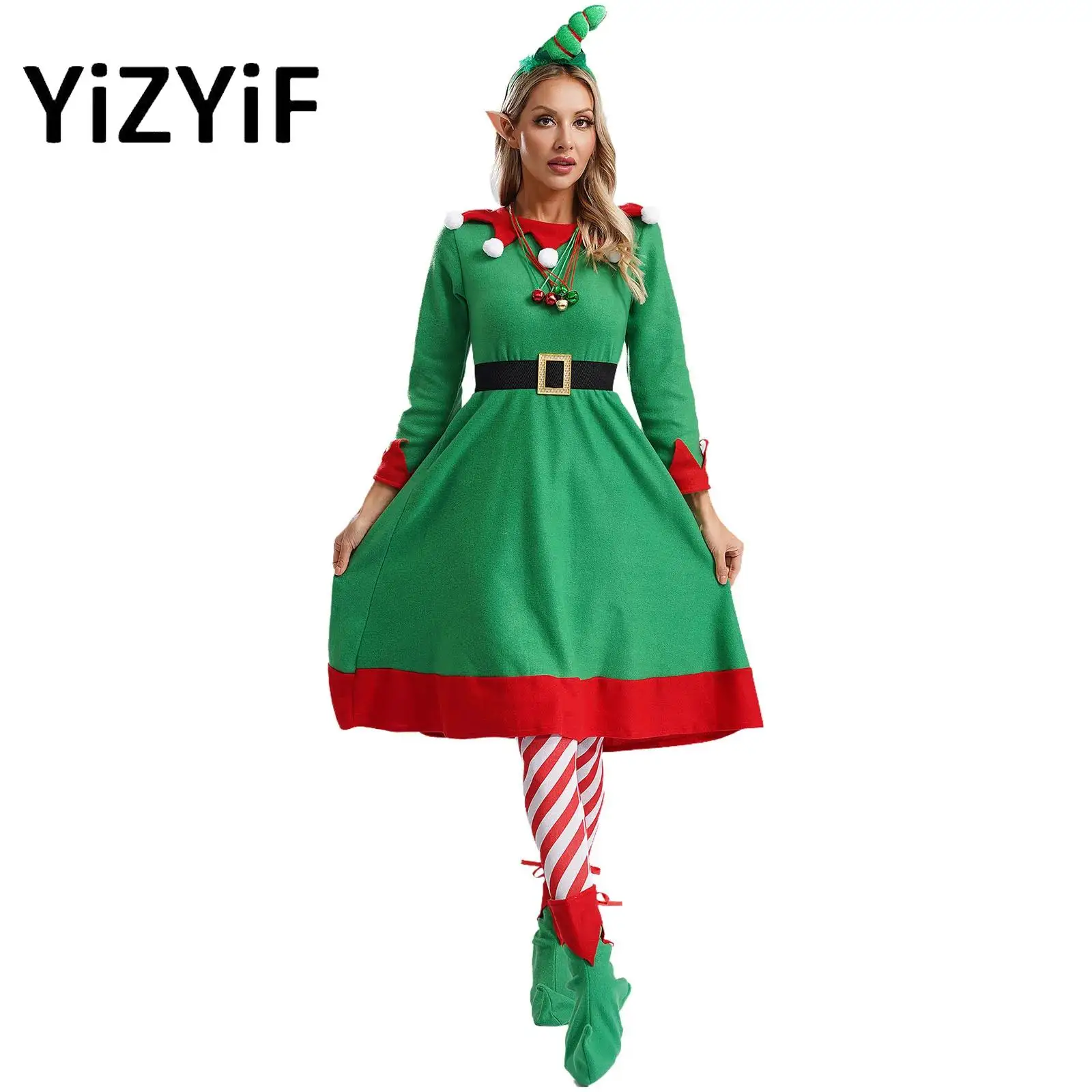 Kad-n-Santa-Yard-mc-Kost-m-Seti-Elf-Kadife-Elbise-Sa-ember-Elf-Kulaklar ...