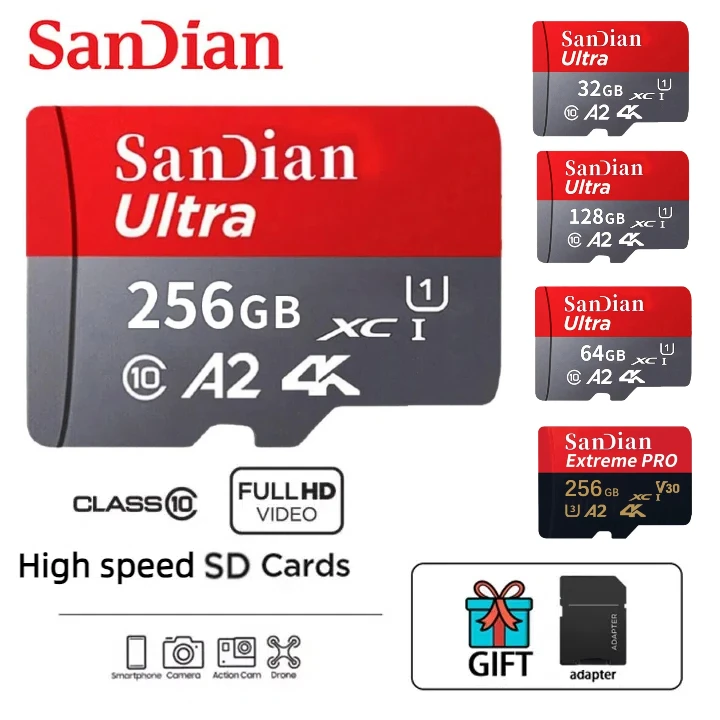 Original-SanDian-256GB-Micro-TF-SD-Card-Class10-Memory-Card-TF-SD-128GB ...