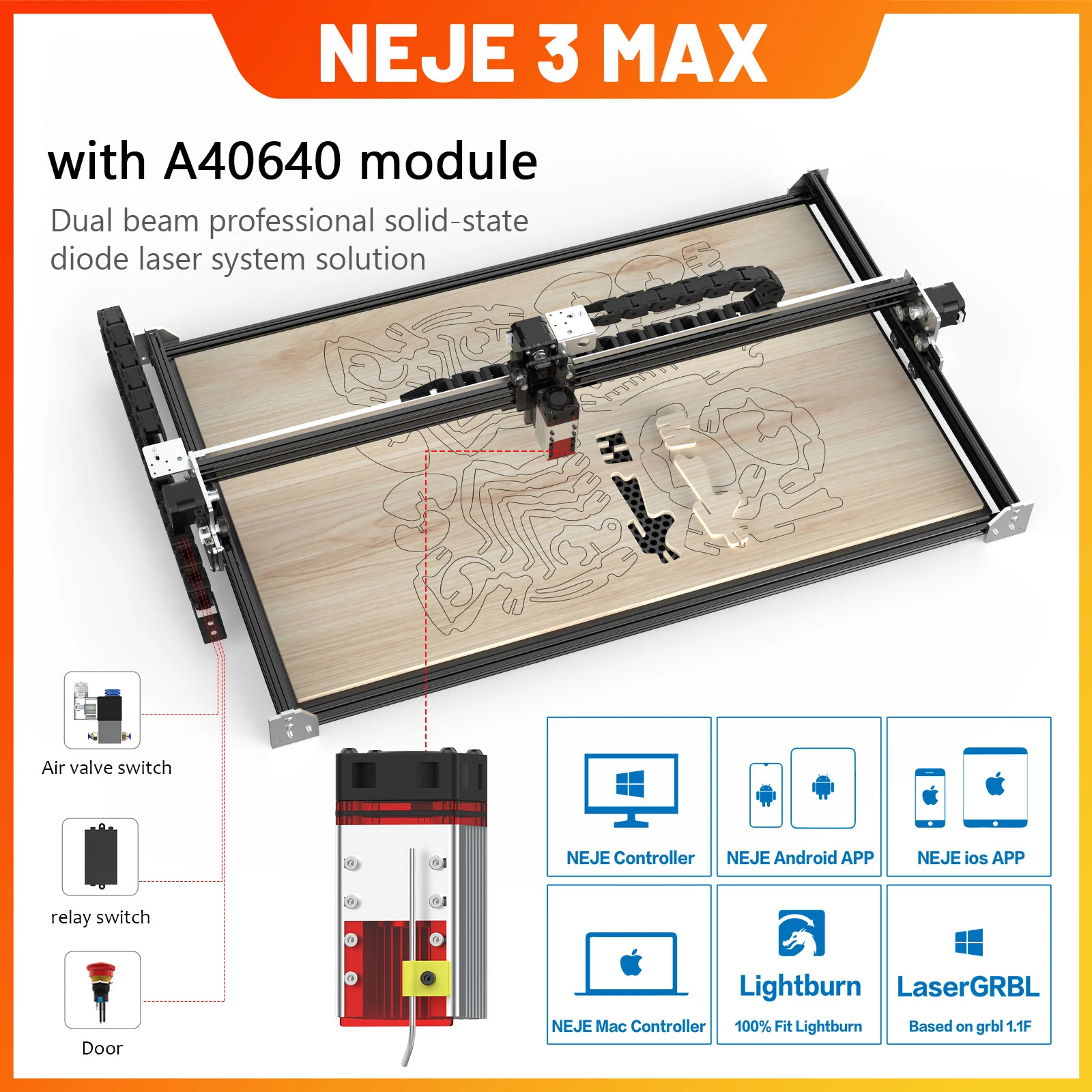 NEJE 3 Max A40640 Fixed Focal CNC Laser Engraver Wood Cutter Router ...