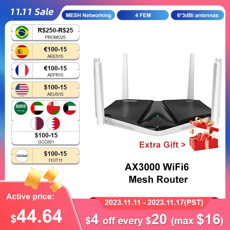COMFAST-AX3000-Router-Mesh-Gigabit-WiFi-6-Dual-Band-2-4G-5GHz-3000Mbps ...