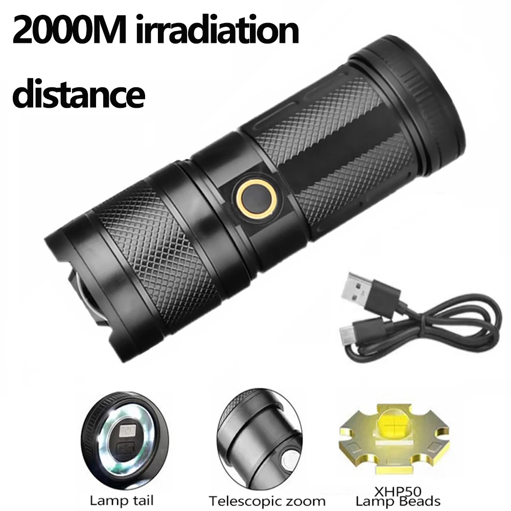 High-Power-White-laser-flashlight-LED-outdoor-zoom-multifunctional-flashing-rechargeable-power ...