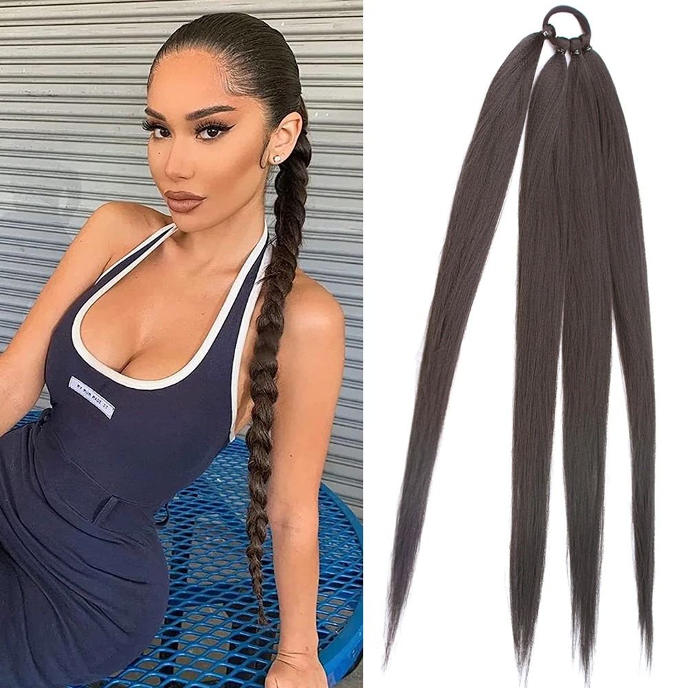 Braids-Ponytail-Extensions-Synthetic-Hairpiece-Braids-26-Black-Wrap ...