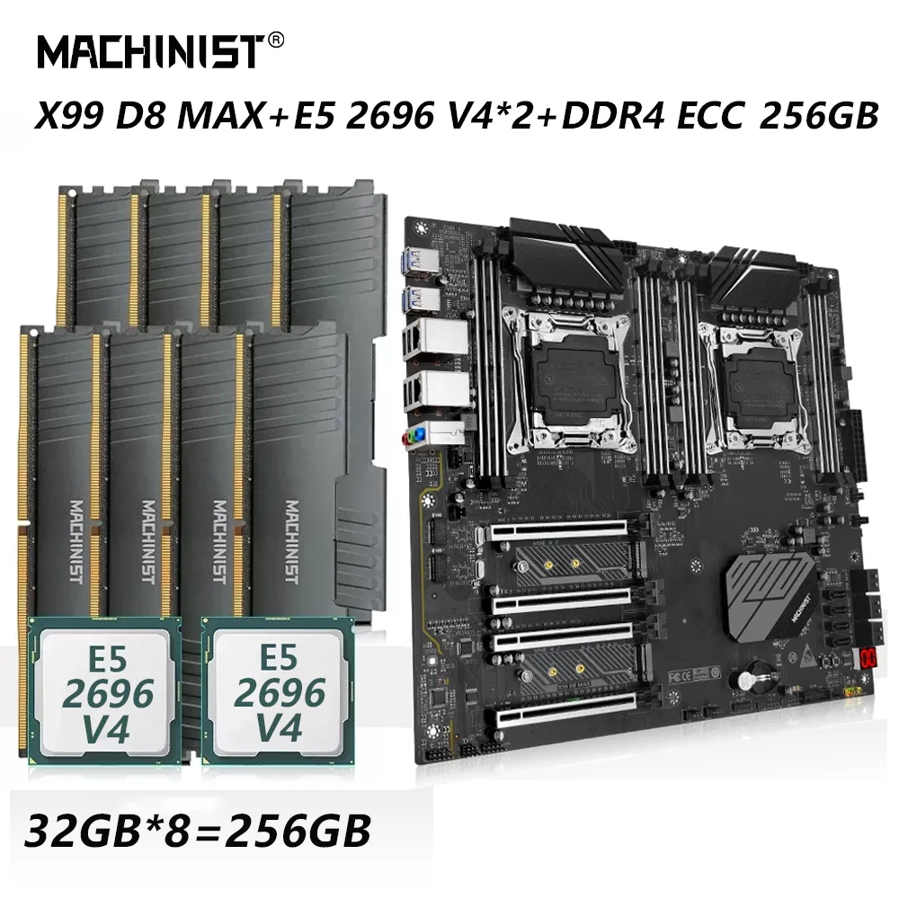 MACHINIST X99 D8 MAX Motherboard LGA 2011-3 Dual CPU Kit Set Xeon E5 ...