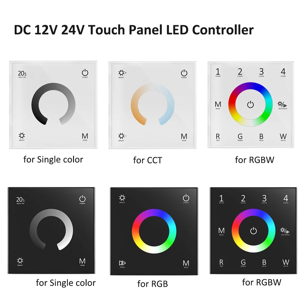 2-4G-Glass-Touch-Panel-LED-Controller-12V-24V-EU-Wall-Mounted-Dimmable ...