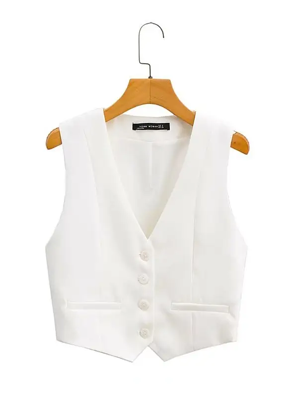 Zevity Women Fashion V Neck Single Breasted Short Vest Office Lady ...