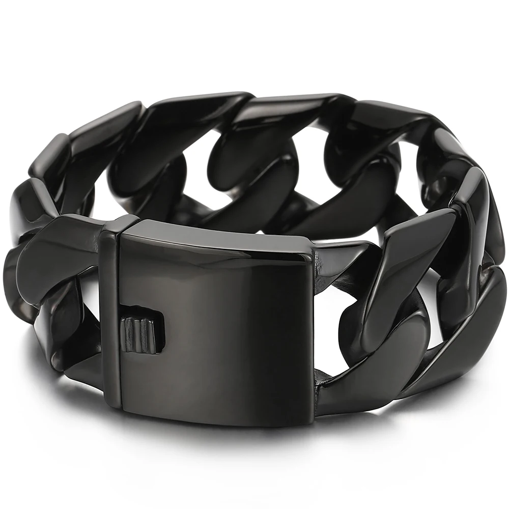Black 31MM Chunky Cuban Link Chain Bracelet for Men Heavy Stainless ...
