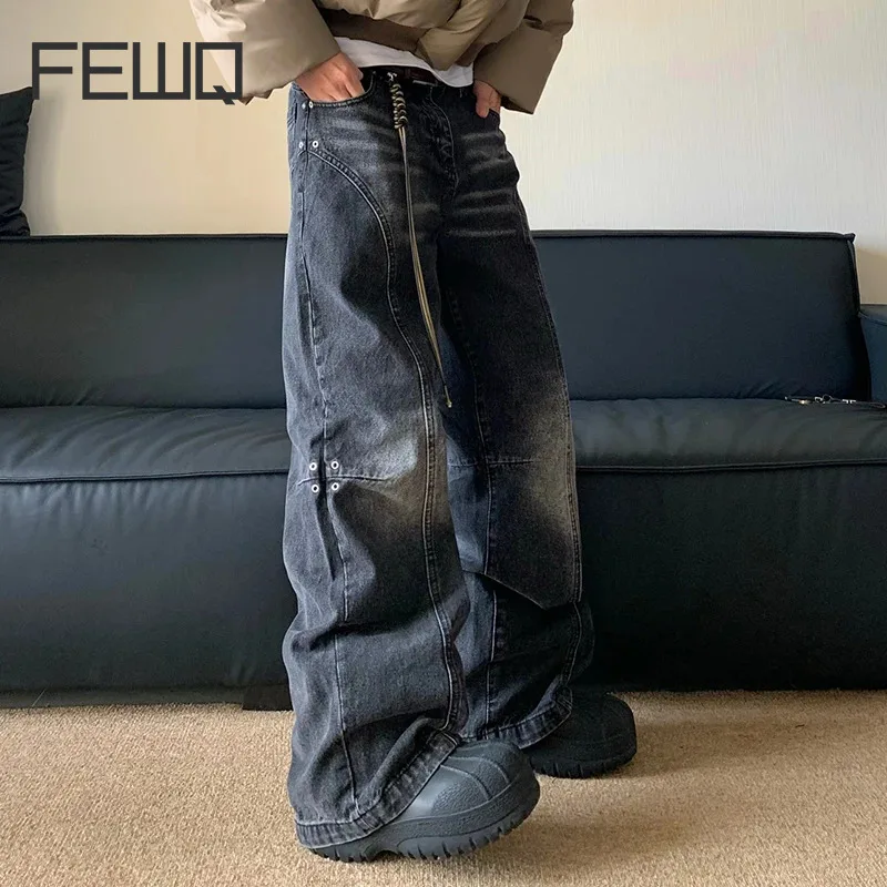 FEWQ-Jeans-de-gradiente-lavado-masculino-com-rebites-perna-larga-perna ...