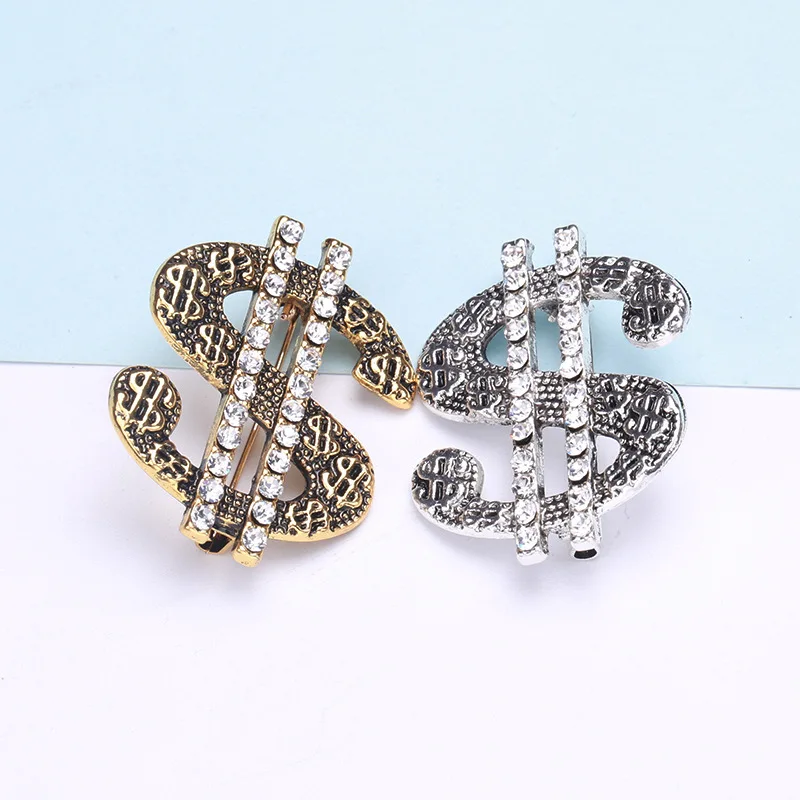 1-Piece-Rhinestone-Vintage-Dollar-Sign-Brooch-Coat-Pin-2-Colors ...