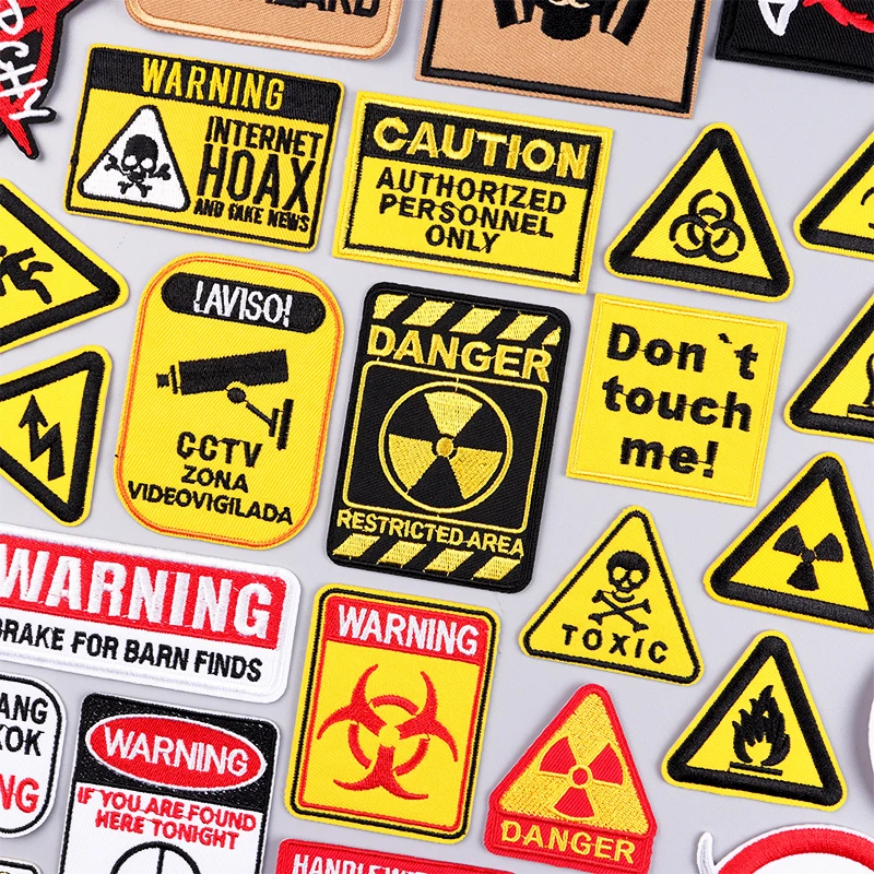 Danger Warning Embroidery Patch Iron On Patches For Clothing ...