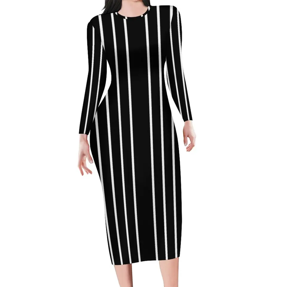 Black And White Vertical Striped Maxi Dress