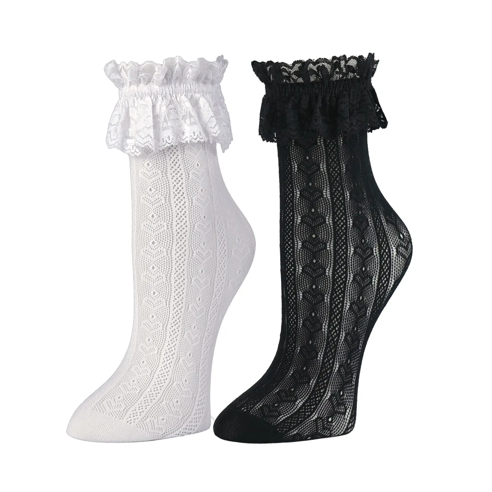RMSWEETYIL-Lace-Ruffle-Frilly-Tulle-Ankle-Socks-for-Women-Black-White ...