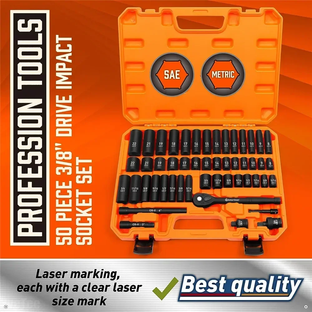 Standard-Ratchet-Handle-3-8-Drive-Impact-Socket-Set-6-Point-50pcs ...