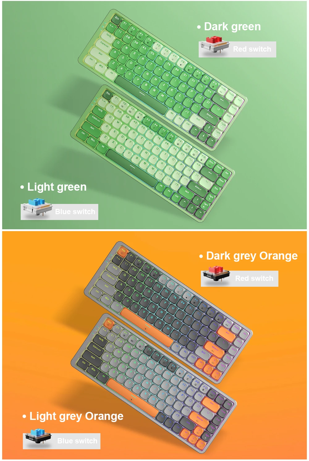 REDRAGON TL84-B RGB USB Mini Slim Ultra-Thin Wired Mechanical Gaming Keyboard Red Blue Switch 84 ...